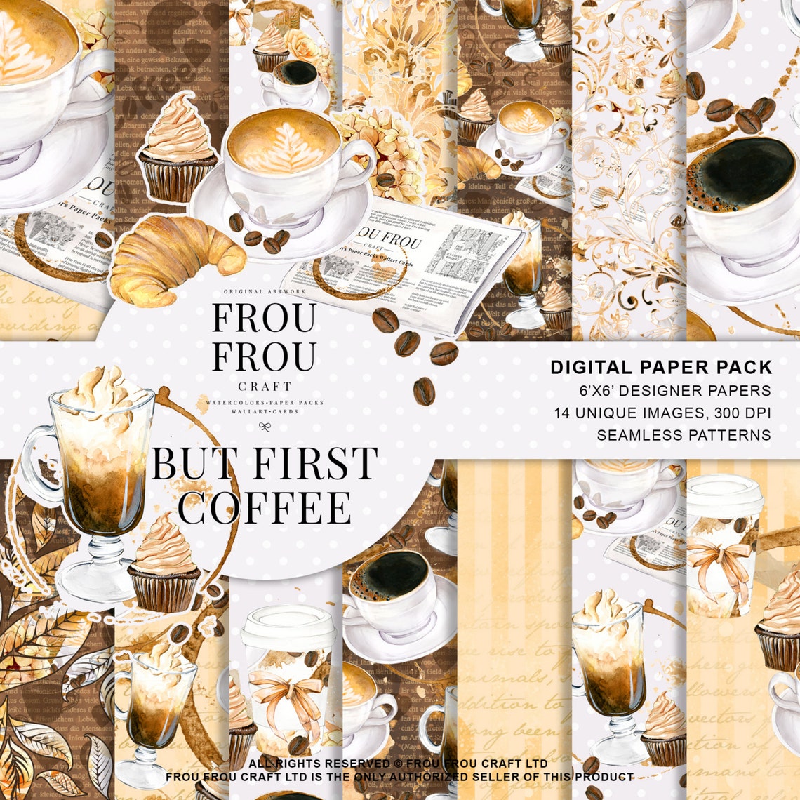 Coffee Paper Pack Coffee Scrapbook Paper Watercolor Coffee Shop Digital ...