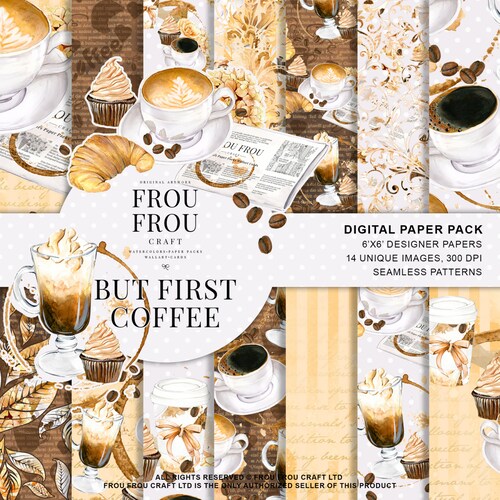 Coffee Paper Pack Coffee Scrapbook Paper Watercolor Coffee - Etsy