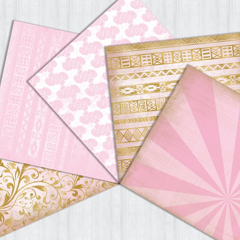 Pink Gold Digital Paper Pack Instant Download Watercolor Ethnic Tribal ...