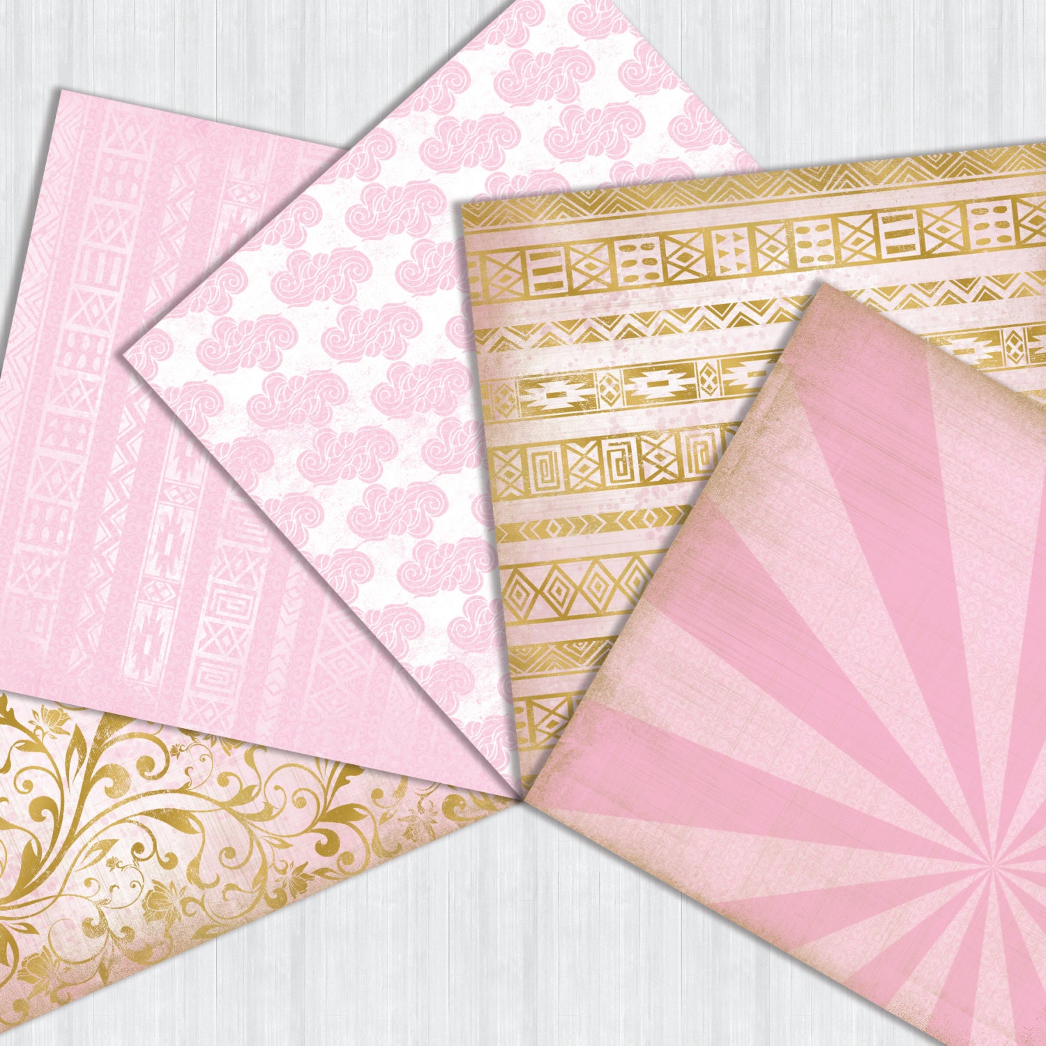 Pink Gold Digital Paper Pack Instant Download Watercolor - Etsy