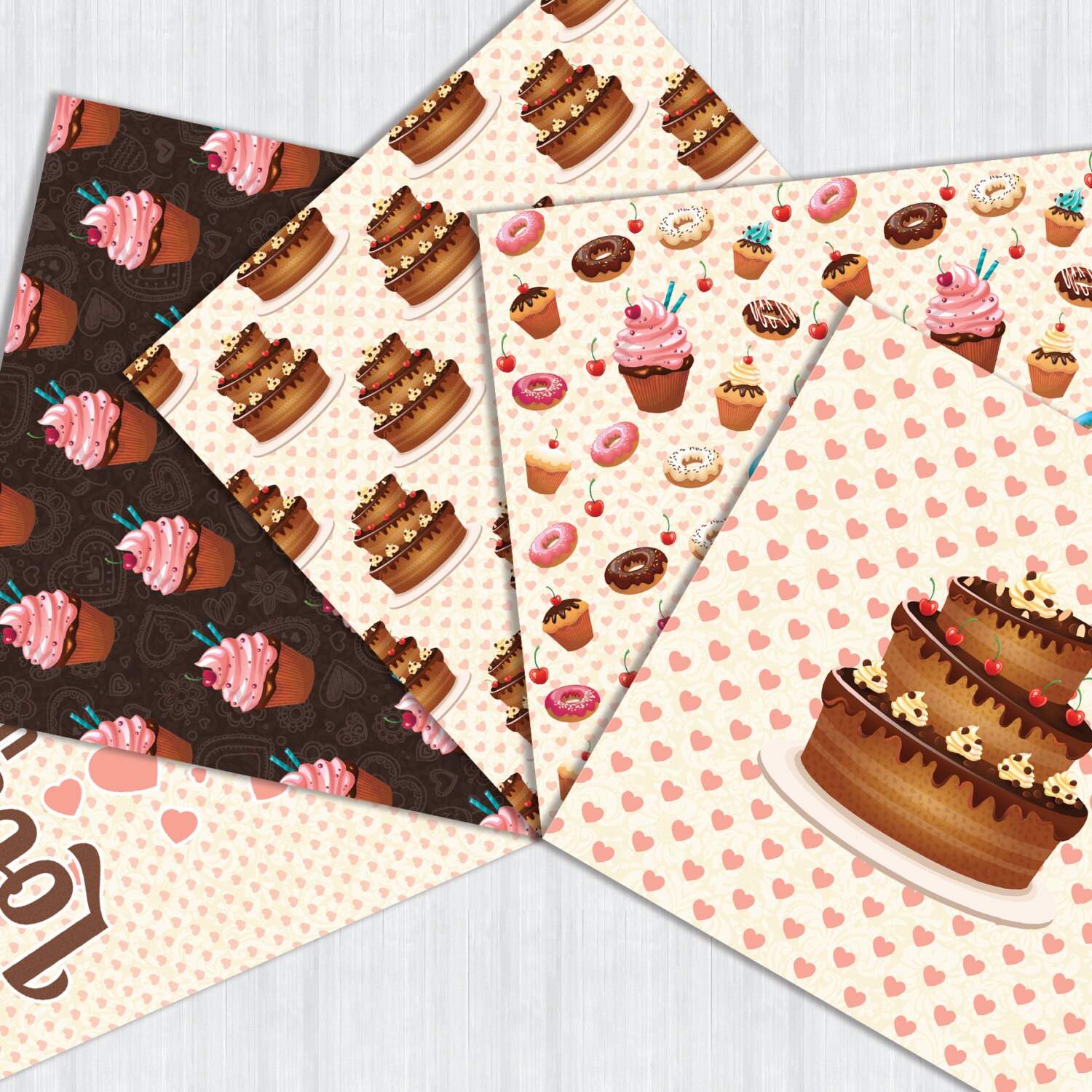 Cupcake Love Digital Paper Pack Instant Download Doughnut | Etsy