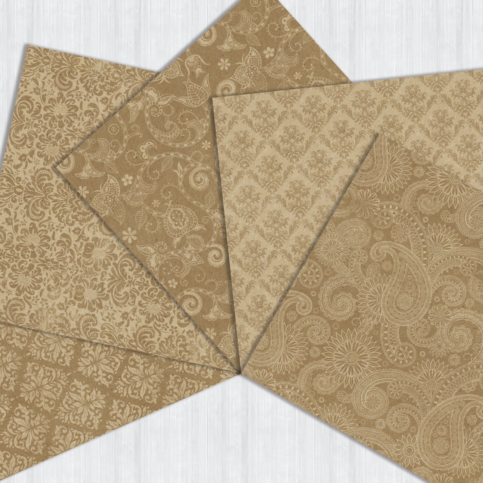 Damask Kraft Paper Digital Pack Instant Download Flowers Craft Brown ...