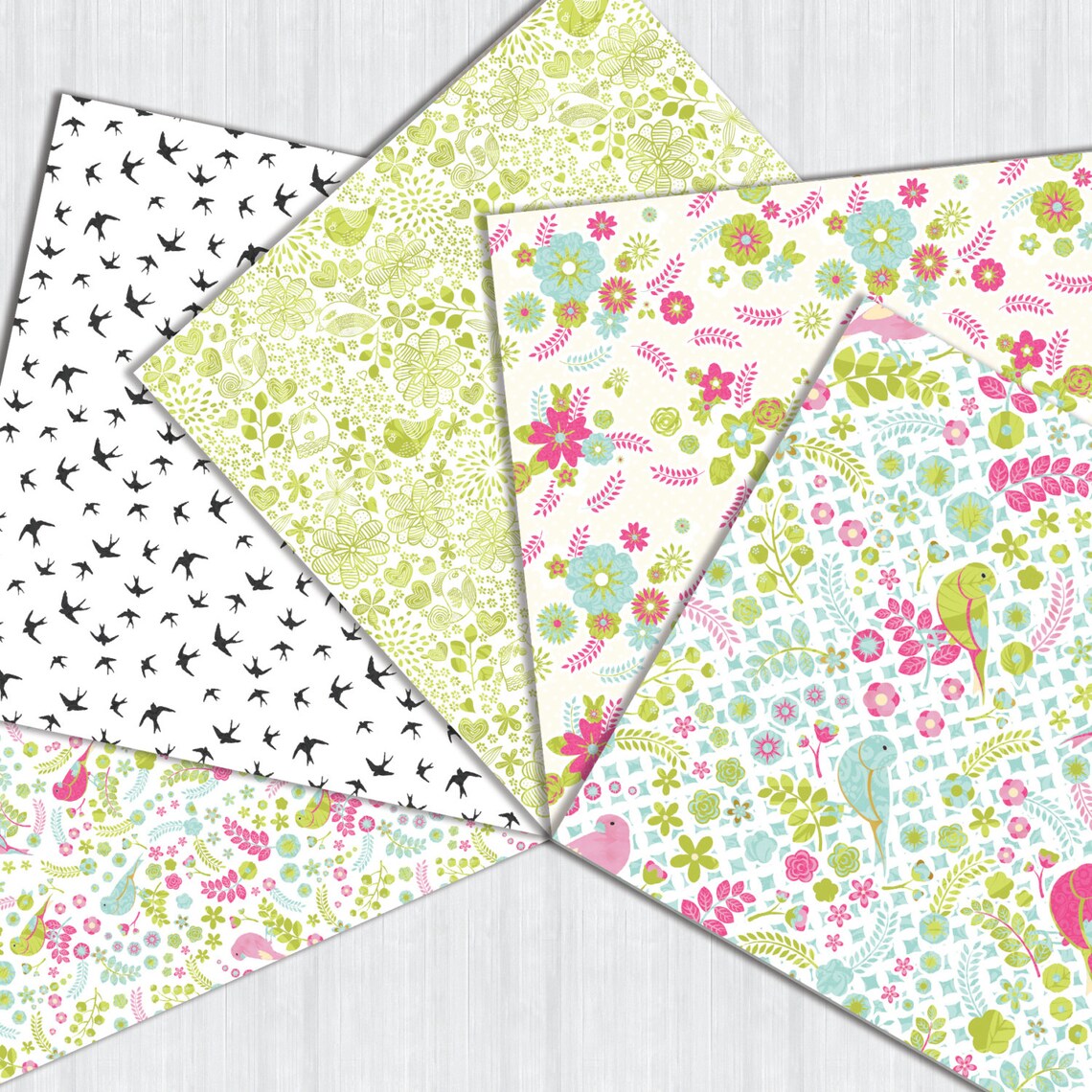 Birds Digital Paper Pack Instant Download Summer Tropical | Etsy