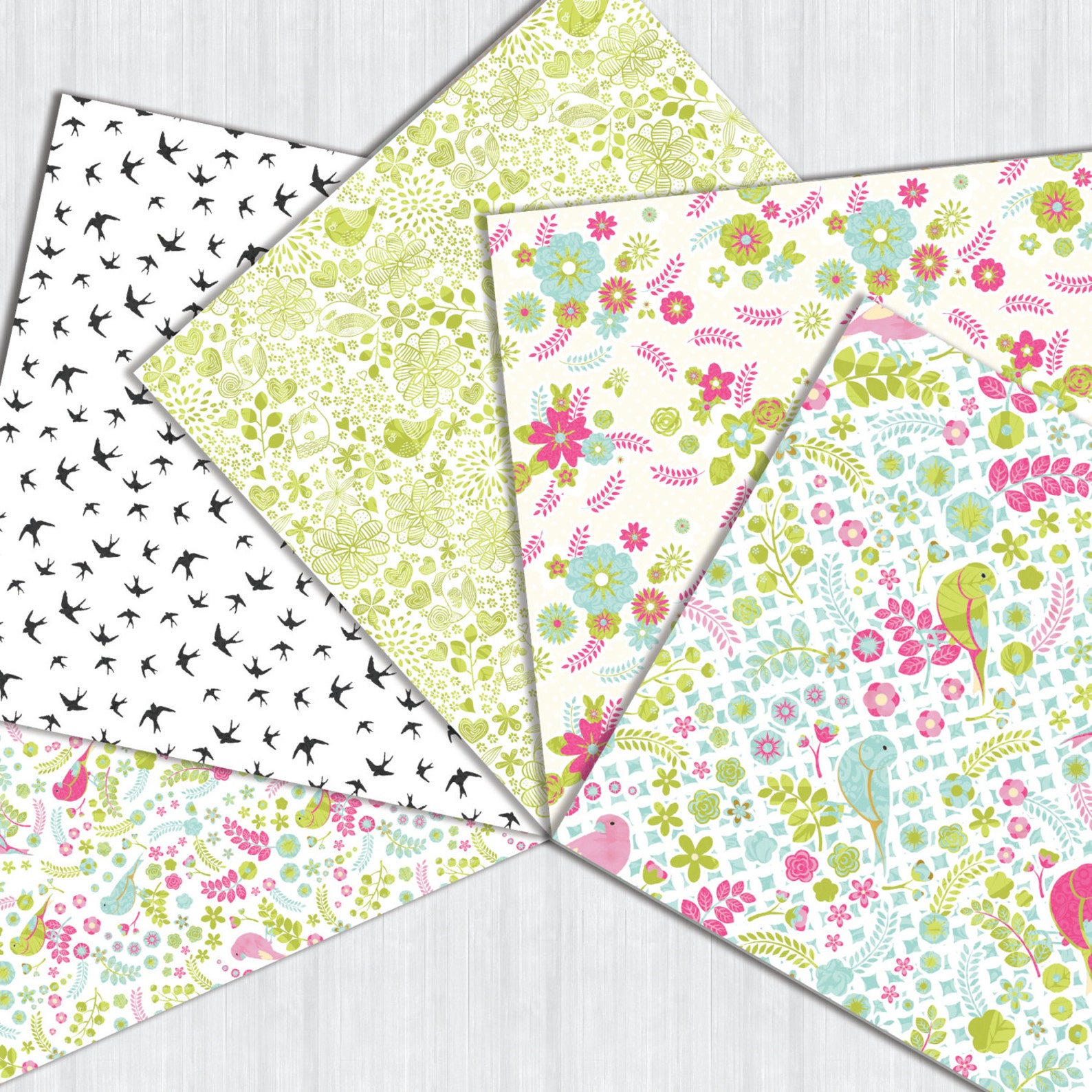 Birds Digital Paper Pack Instant Download Summer Tropical | Etsy