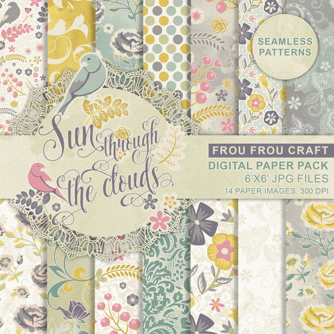 Retro Digital Paper Vintage, Shabby Chic Digital Paper, Love Birds ...