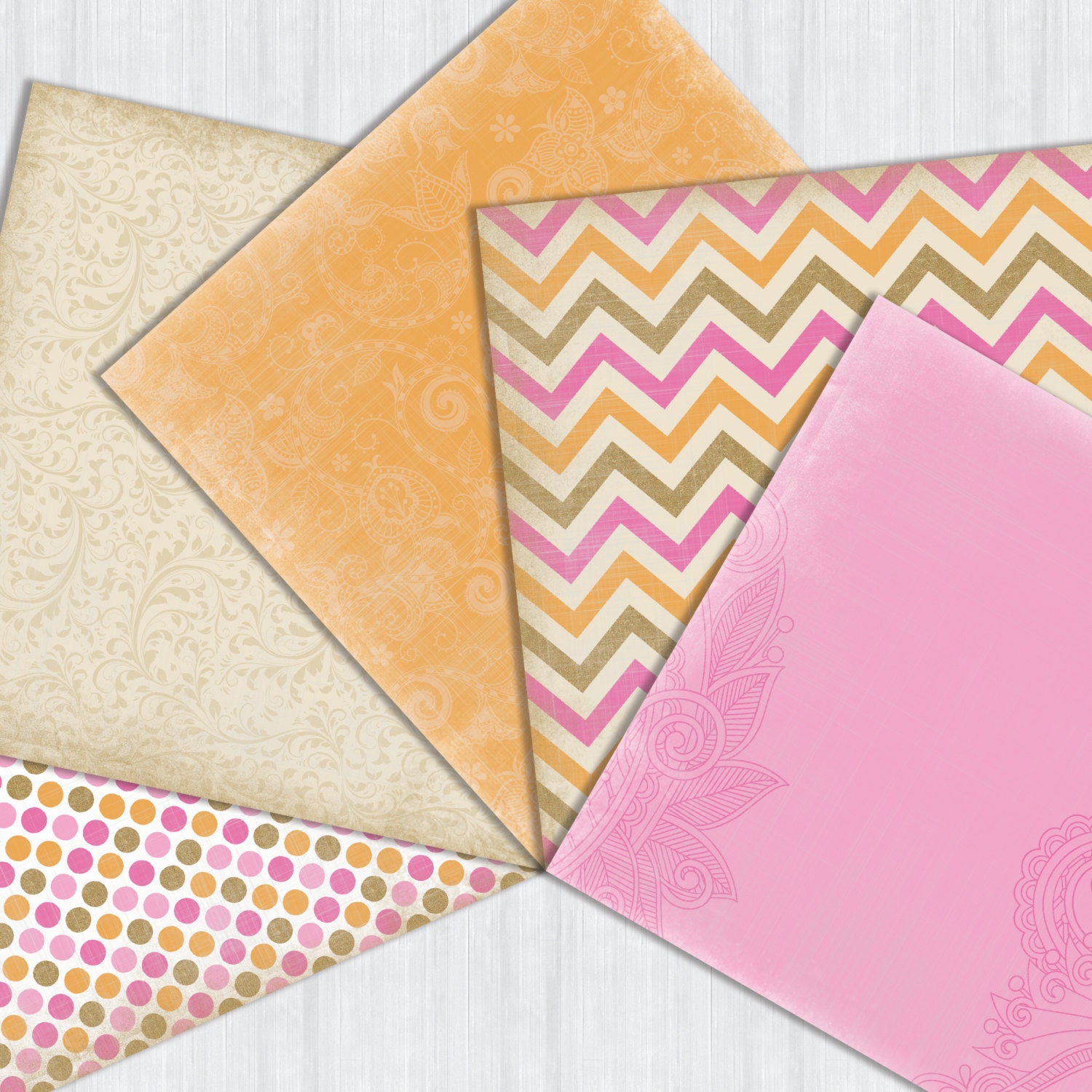 Pink and Orange Digital Paper Pack Instant Download Vintage - Etsy