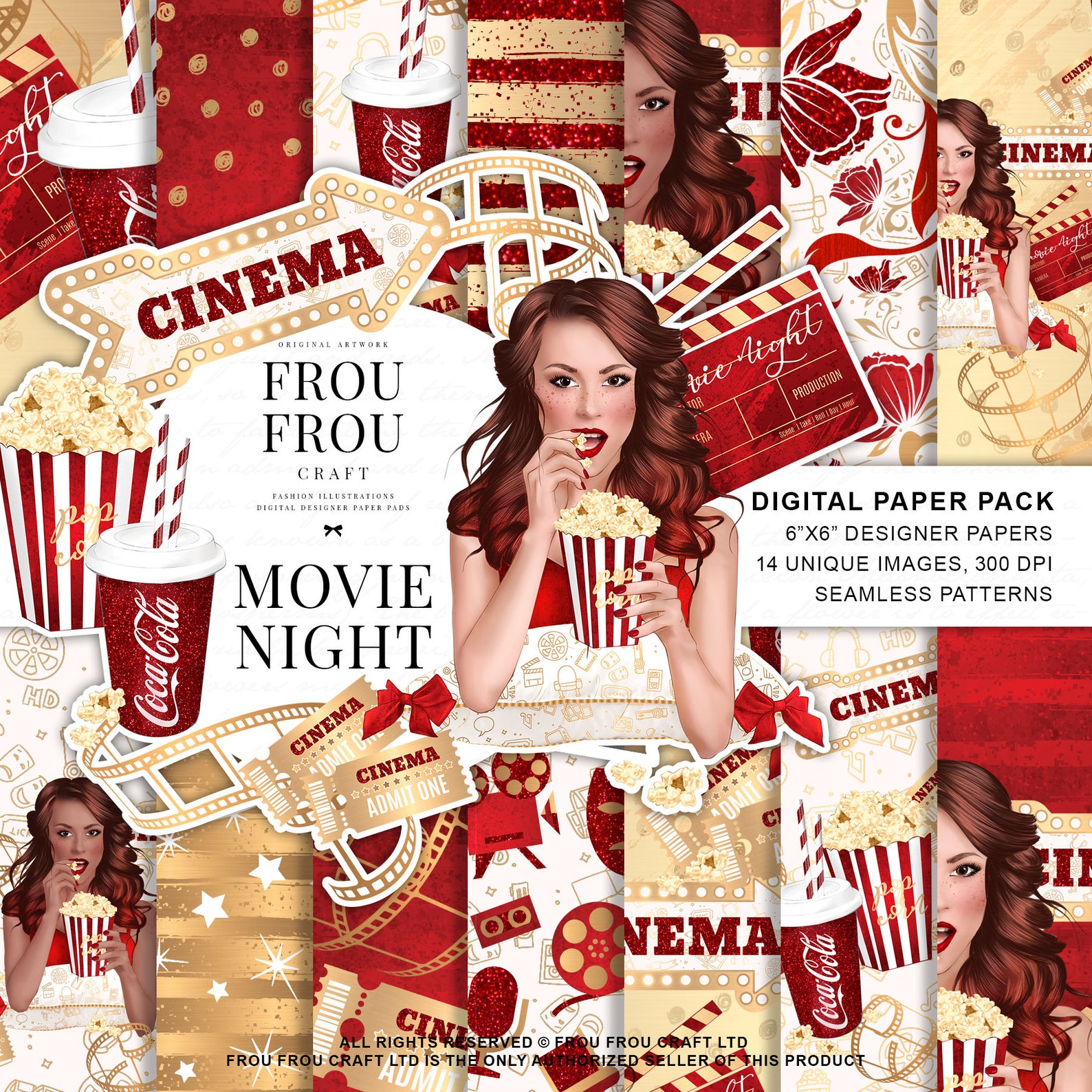 Movie Night Paper Pack Hollywood Digital Paper Pack Cinema | Etsy