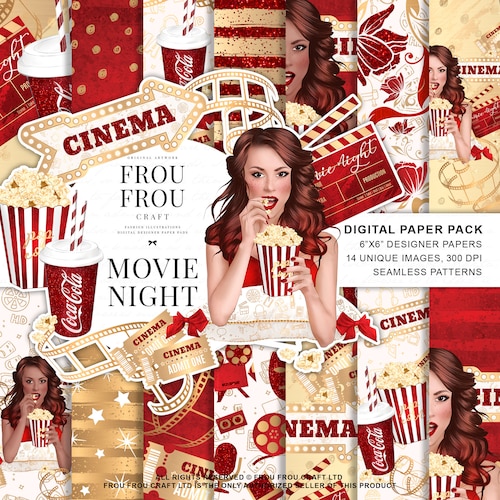Movie Night Paper Pack Hollywood Digital Paper Pack Cinema - Etsy