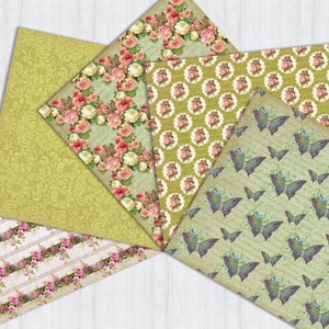 Green Rose Digital Paper Pack Instant Download Lace Flowers Garden ...