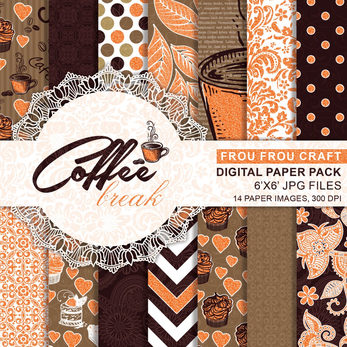 Coffee Scrapbook Papers Coffee Paper Pack Dark Brown Chocolate - Etsy