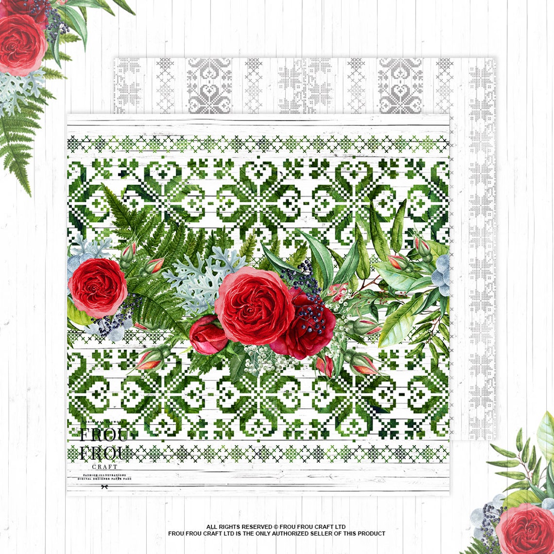 Red Roses Paper Pack Ethno Digital Paper Pad Floral Fabric | Etsy