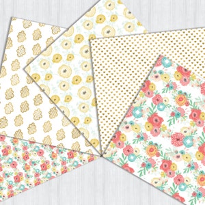 Colorful Spring Flowers Digital Paper Pack Instant Download Bloom Gold ...