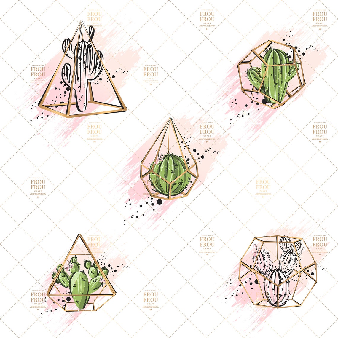 Succulent Clipart, Cactus Clip Art, Terrarium Botanical Images, Floral ...