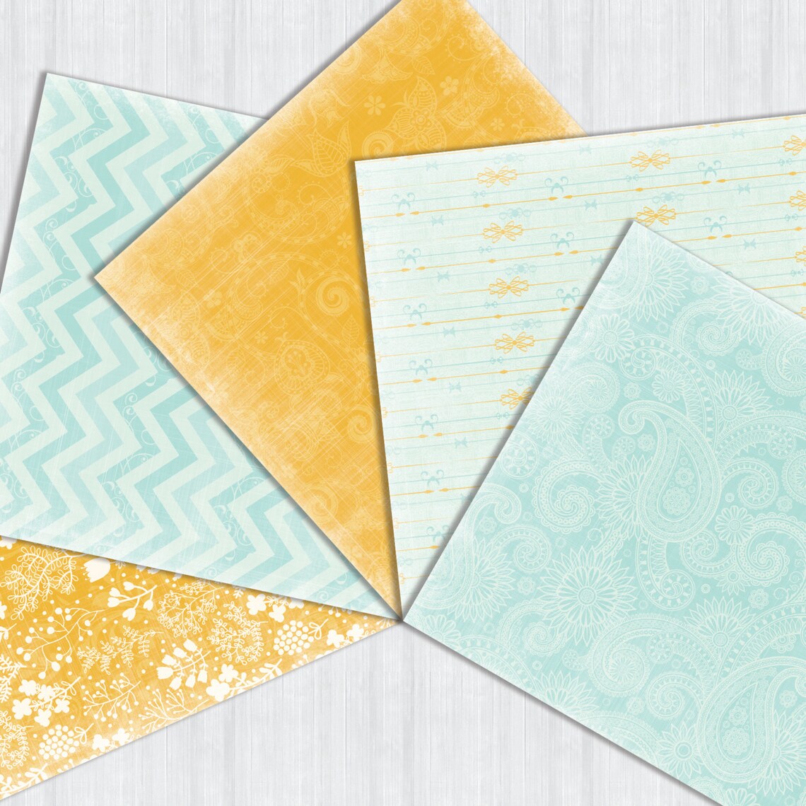 Yellow Blue Digital Paper Pack Instant Download Vintage Bright - Etsy