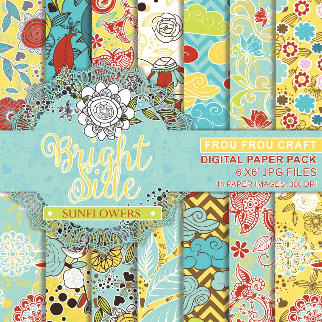 Yellow Red Blue Digital Paper Pack Instant Download Bright Colors ...