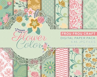 Retro Music Digital Paper Pack Instant Download Red Pink Mint