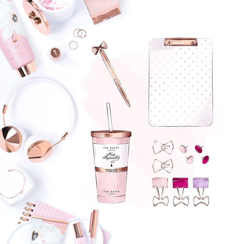 Stationery Clip Art Pink Girly Illustration Girl Boss - Etsy