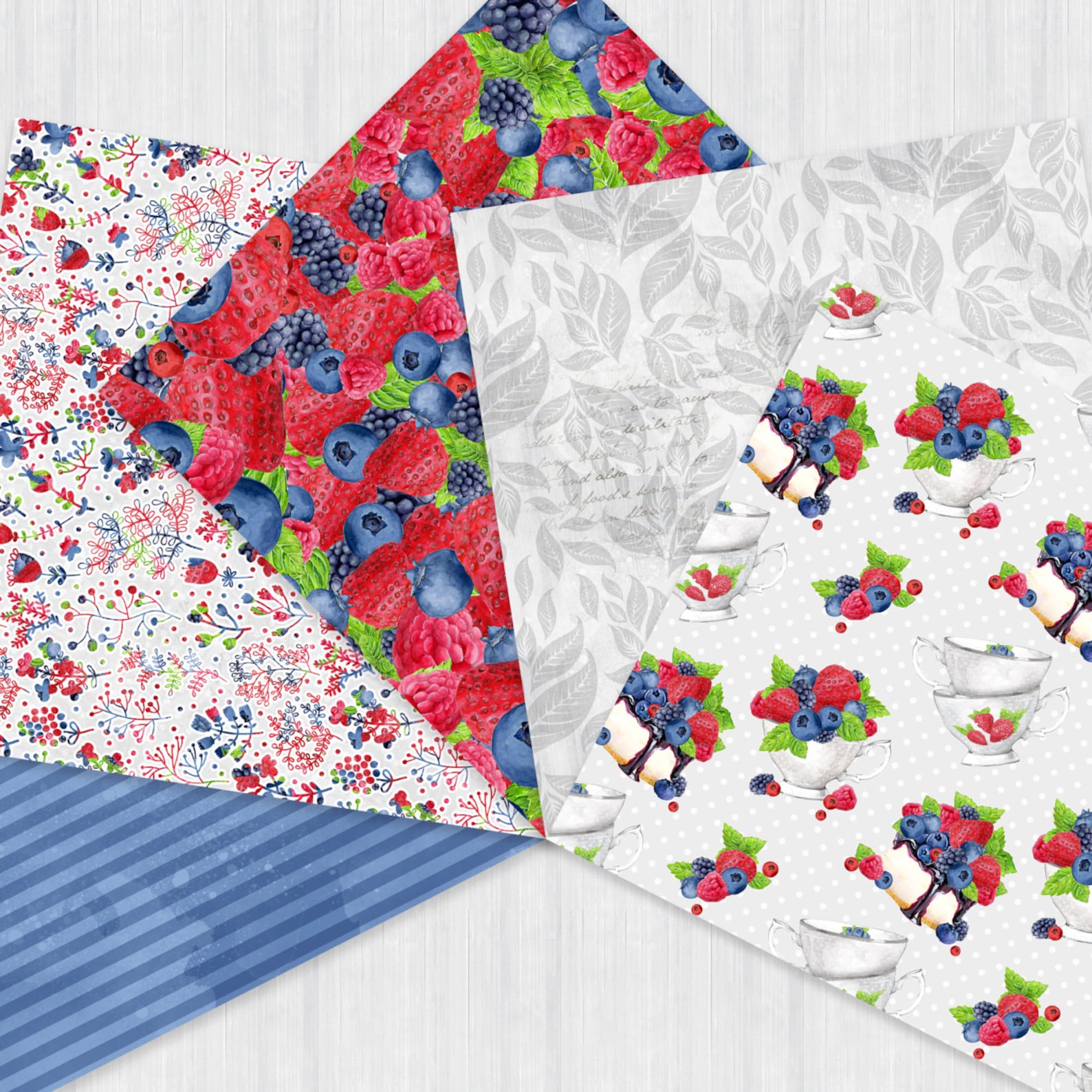 Berries Scrapbook Paper Berry Pack Strawberry Blueberry Raspberry ...