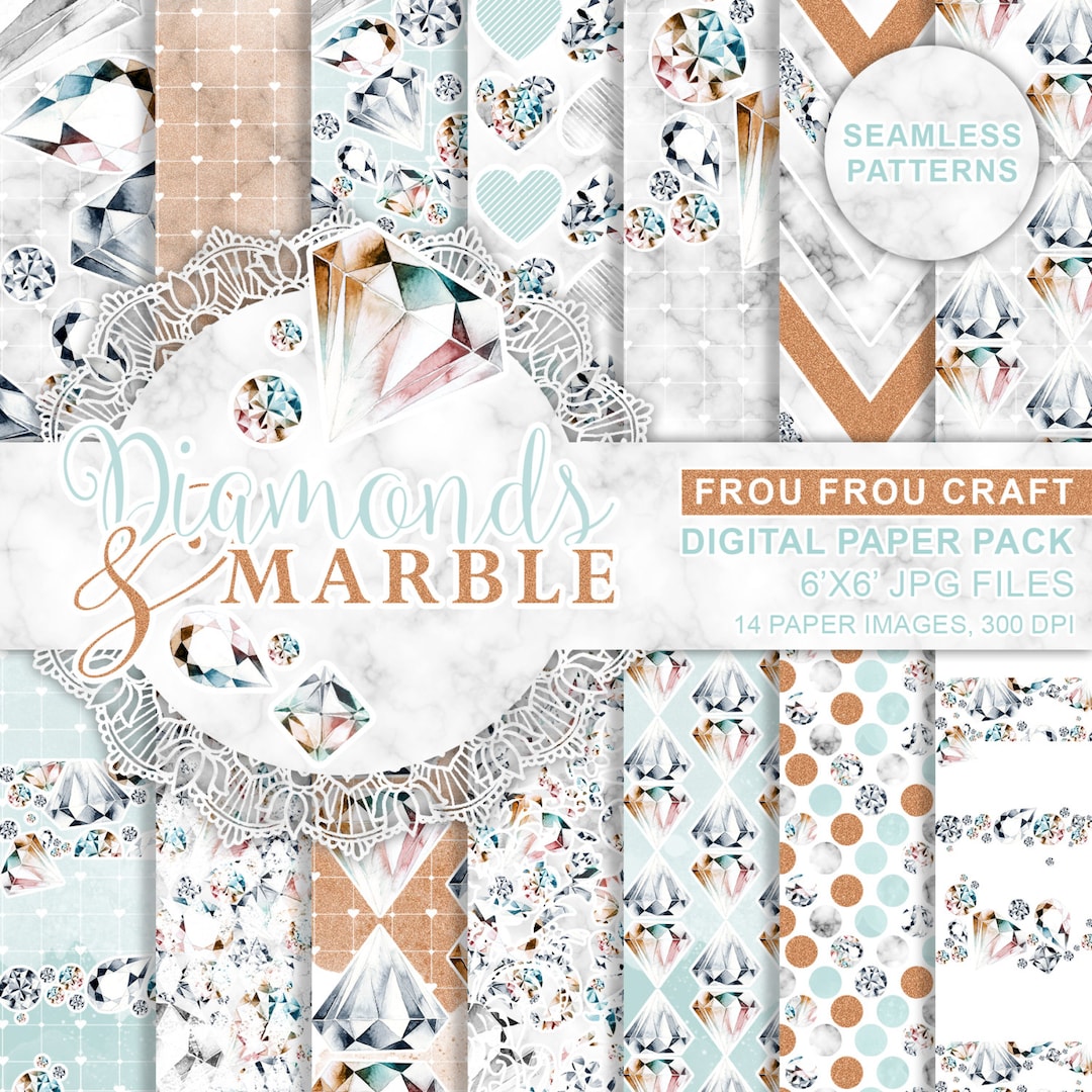 Crystal Marble Digital Paper Pack Watercolor Diamond Gems Crystals ...