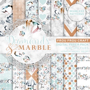 Crystal Marble Digital Paper Pack Watercolor Diamond Gems Crystals ...