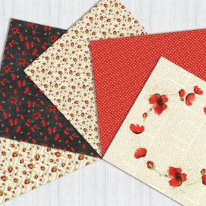 Red Poppies Digital Paper Pack Instant Download Watercolor Flowers ...