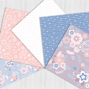 Rose Quartz Serenity Digital Paper Pack Pink Blue Valentine Heart ...