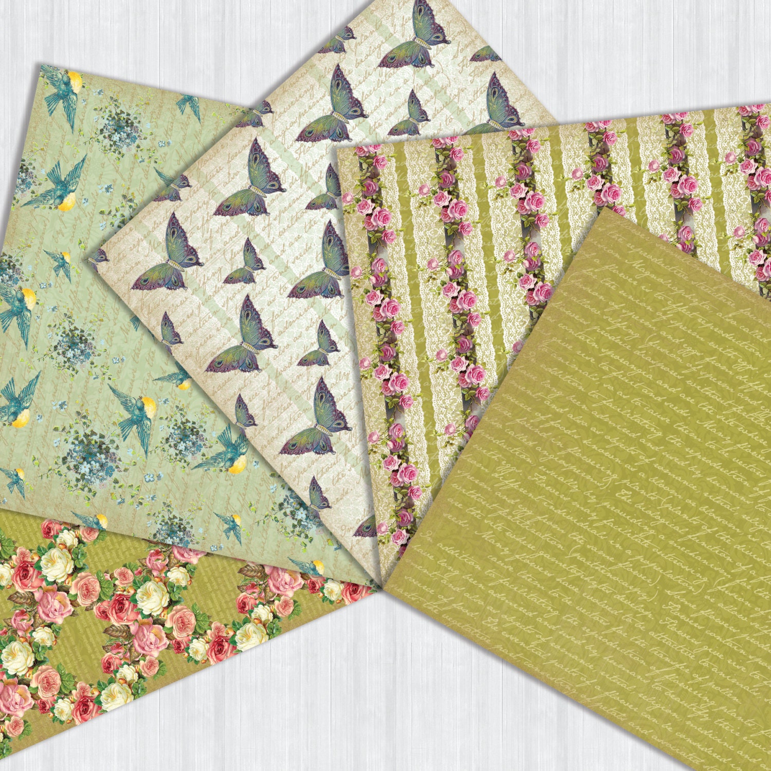 Green Rose Digital Paper Pack Instant Download Lace Flowers - Etsy