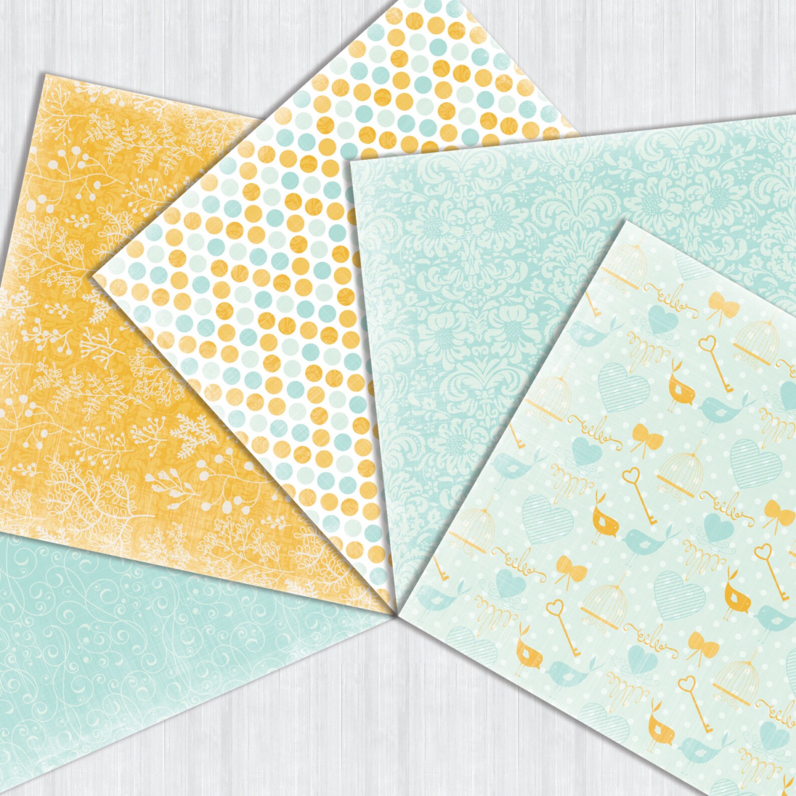 Yellow Blue Digital Paper Pack Instant Download Vintage Bright - Etsy