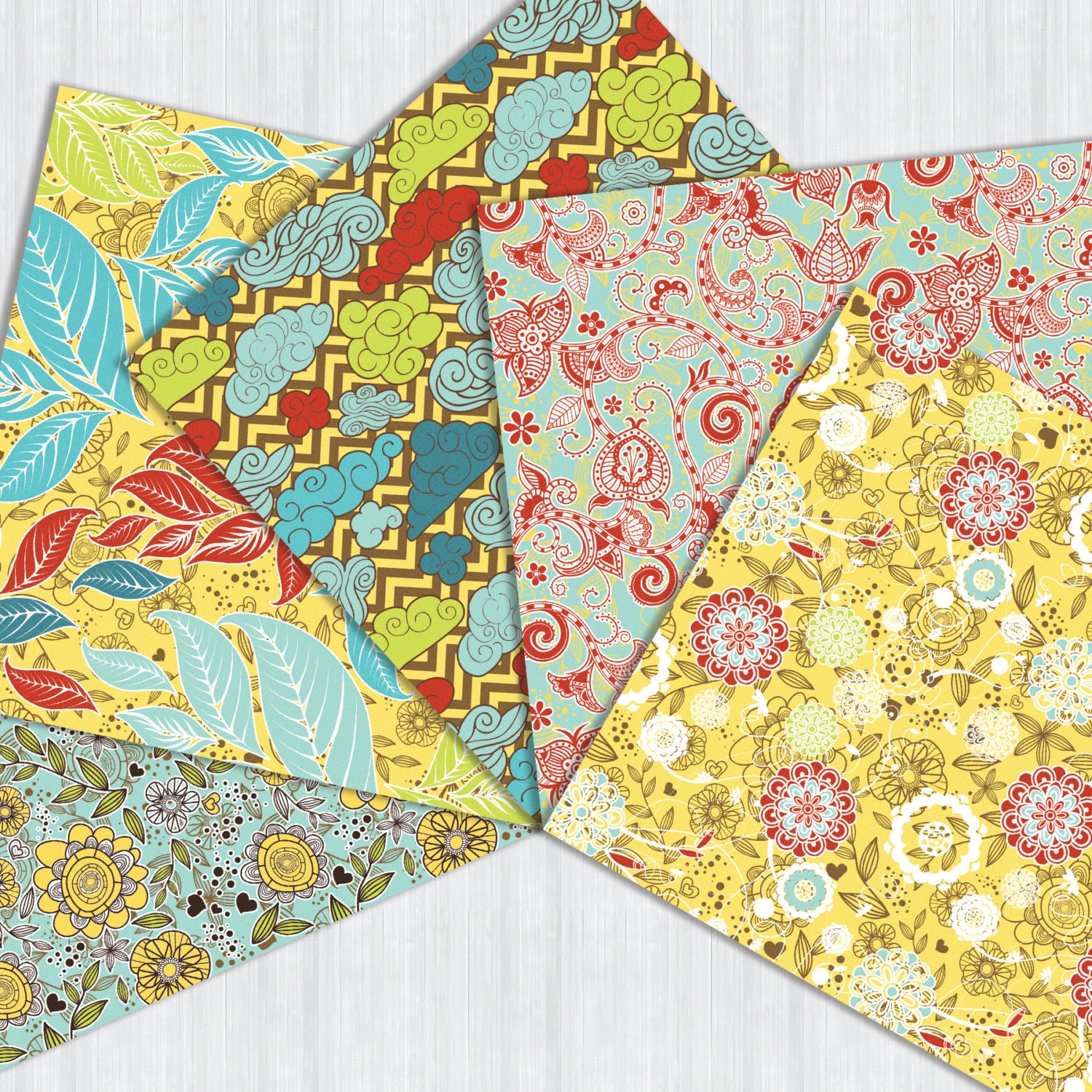 Yellow Red Blue Digital Paper Pack Instant Download Bright - Etsy