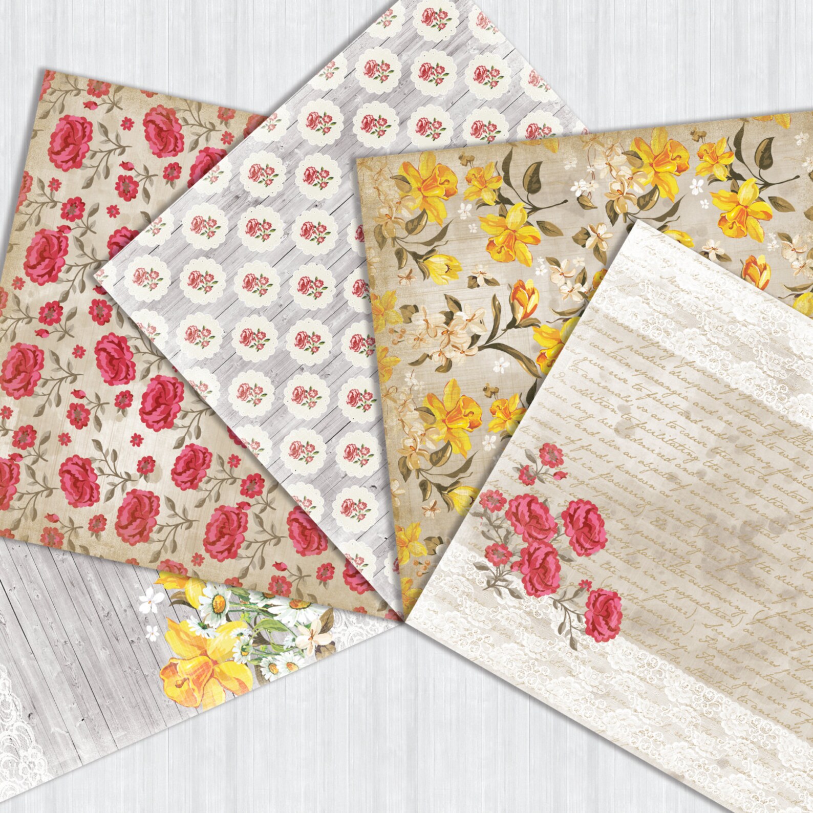 Shabby Chic Flowers Digital Paper Pack Instant Download Daisy - Etsy
