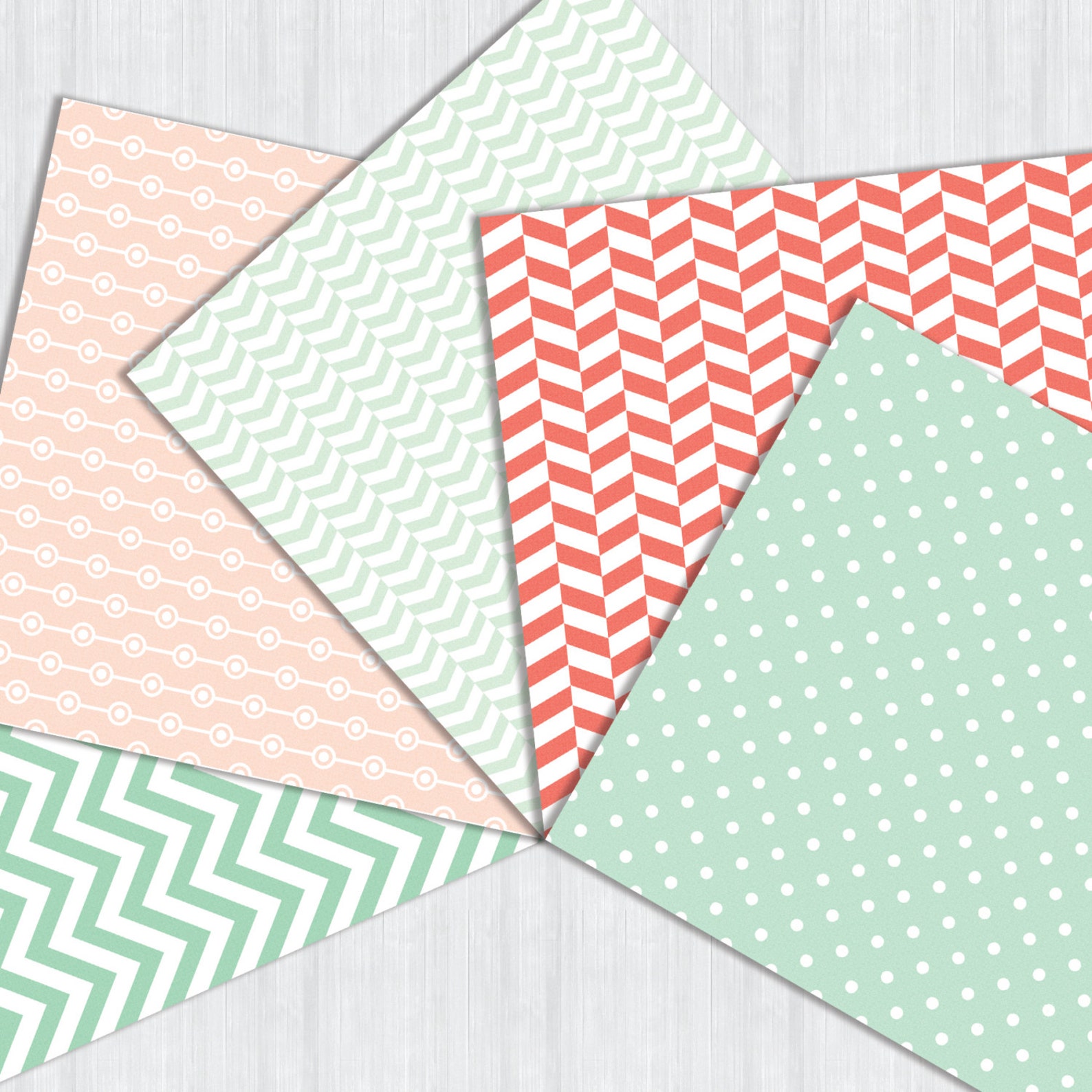 Mint and Peach Geometric Digital Paper Pack Instant Download | Etsy