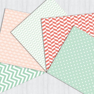 Mint and Peach Geometric Digital Paper Pack Instant Download Polka Dots ...