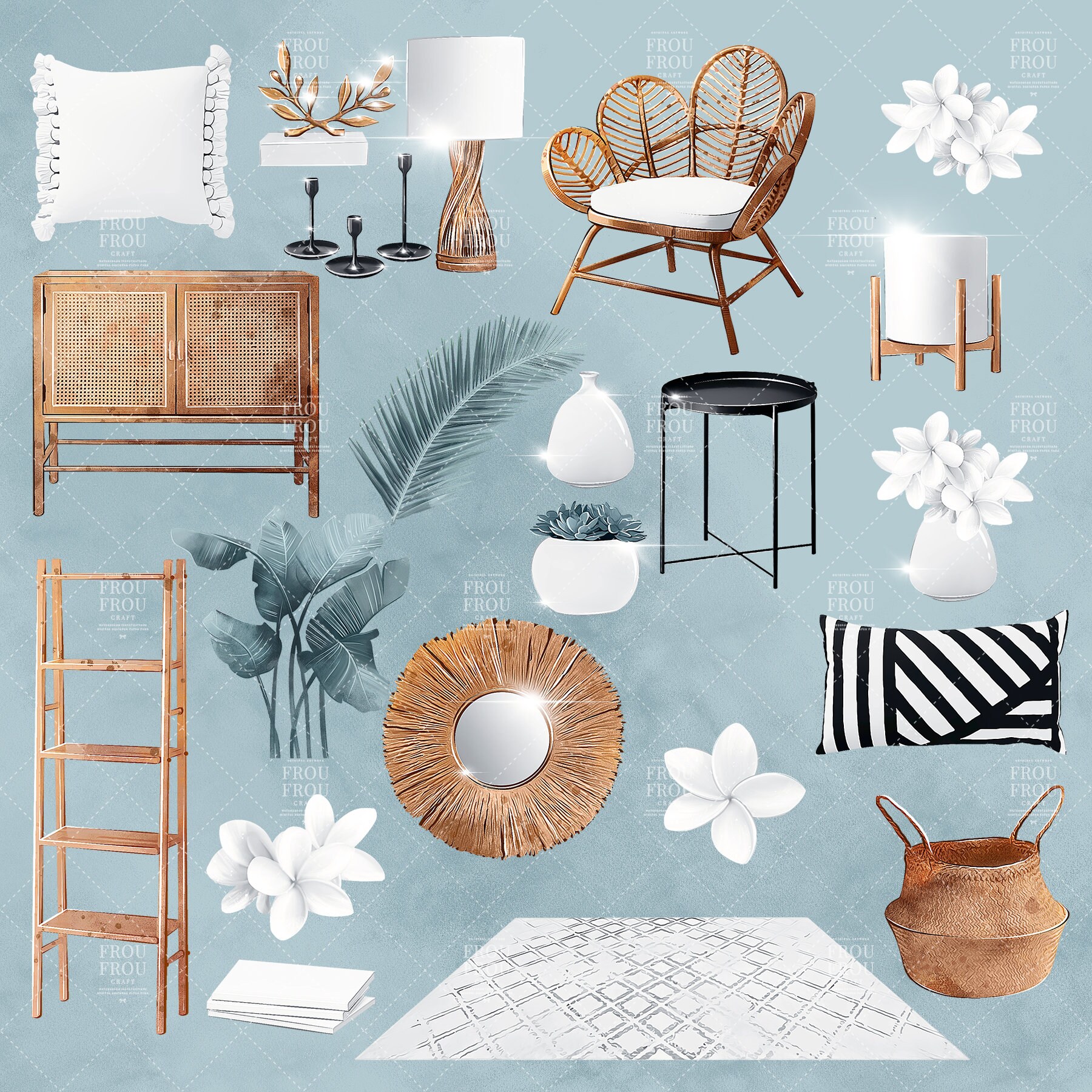 Boho Clipart Modern Boho Chic Clip Art Summer Holiday | Etsy