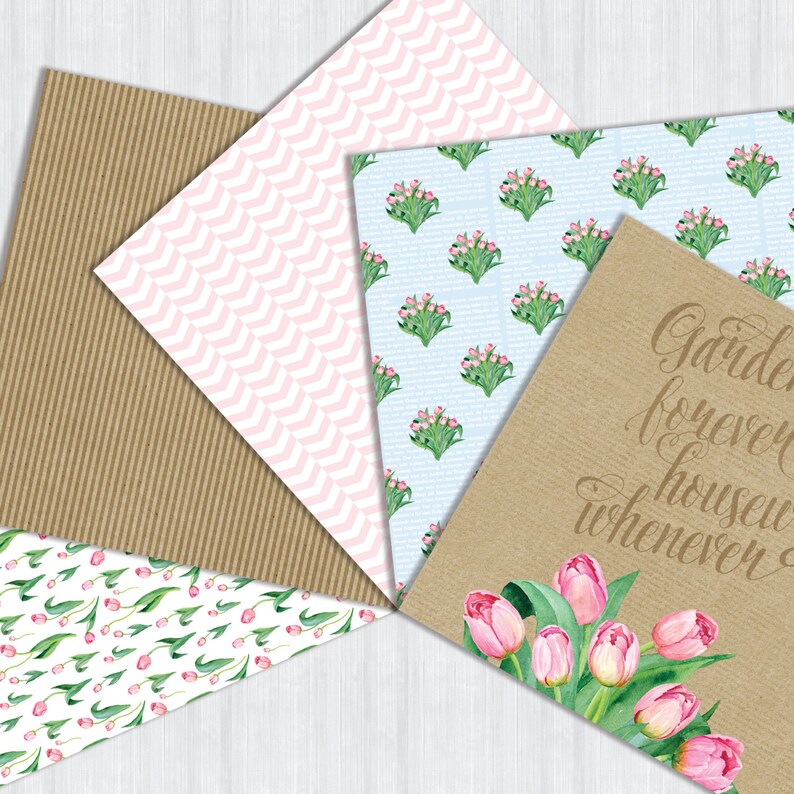 Pink Tulips Watercolor Spring Flowers Digital Paper Pack - Etsy