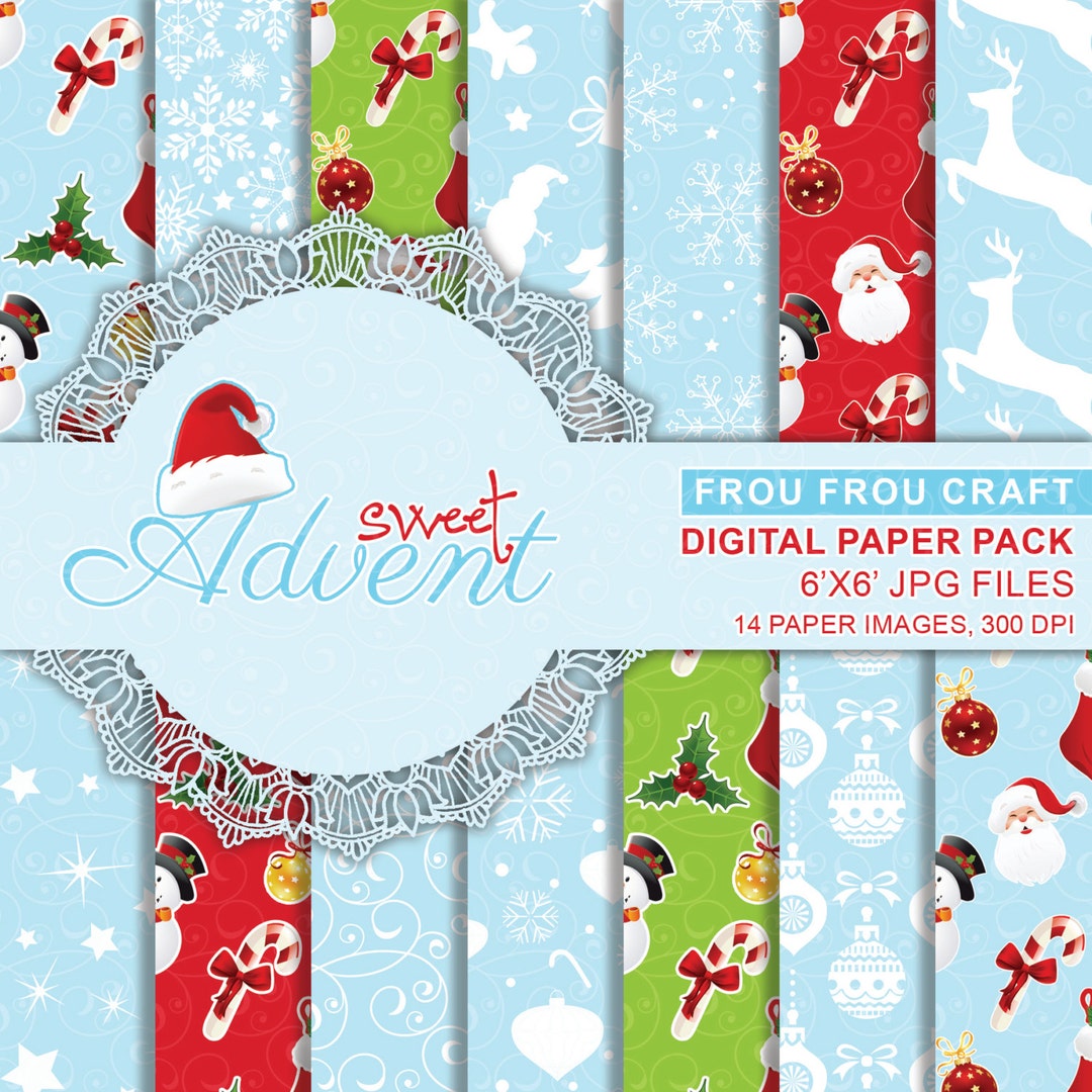 Cute Christmas Digital Paper Pack Instant Download Santa Christmas ...