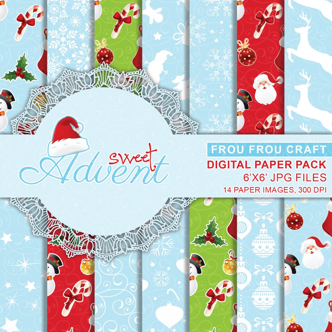 Cute Christmas Digital Paper Pack Instant Download Santa | Etsy