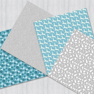 Blue Christmas Digital Paper Pack Instant Download Grey White Let It ...