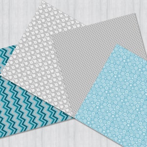Blue Christmas Digital Paper Pack Instant Download Grey White Let It ...