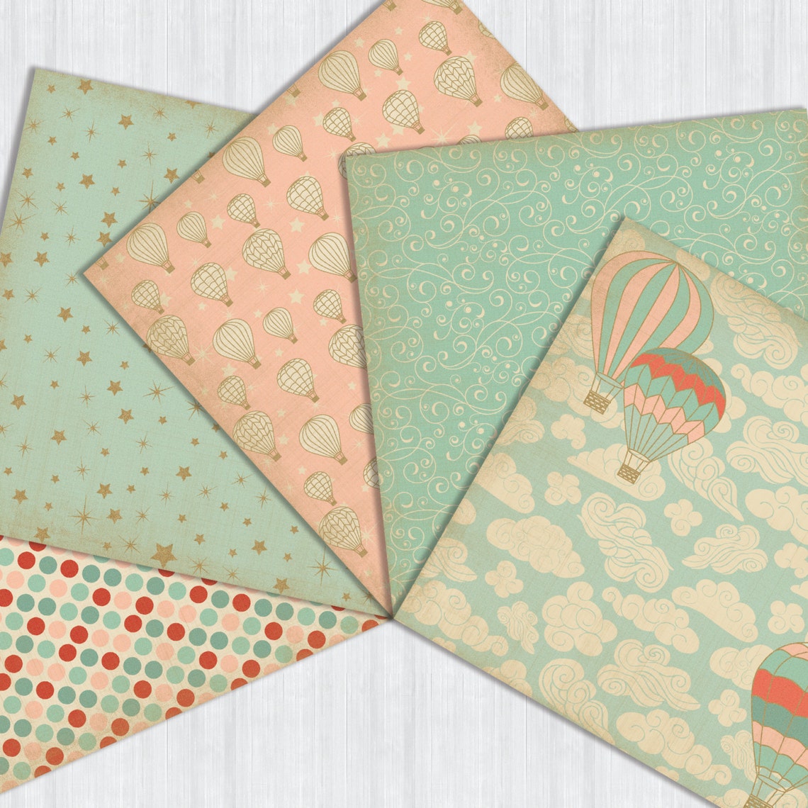 Vintage Balloons Digital Paper Pack Instant Download Hot Air - Etsy