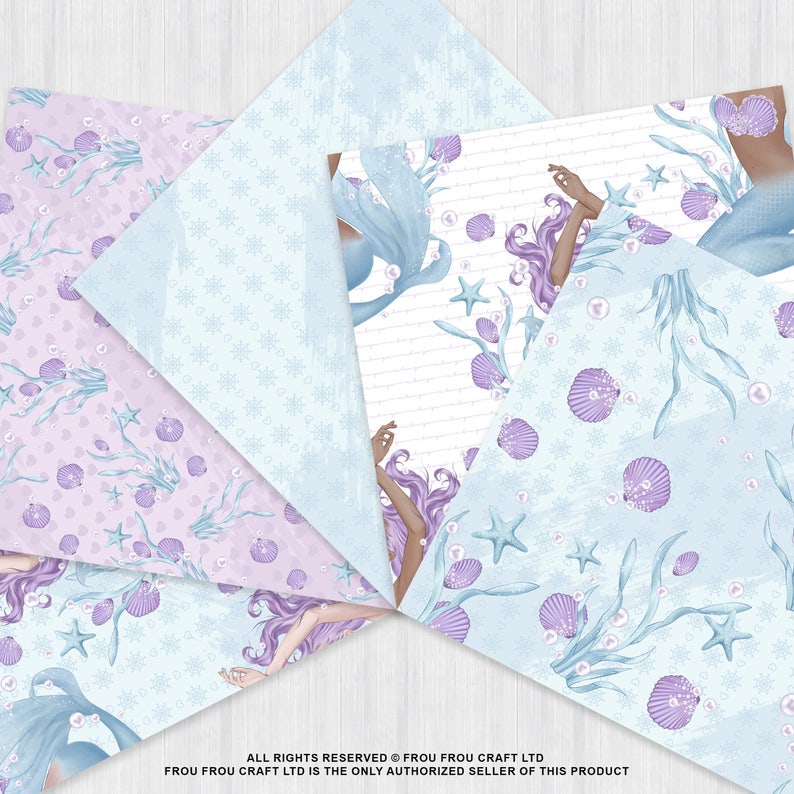 Mermaid Paper Pack, Sea Scrapbook, Underwater Digital Background ...