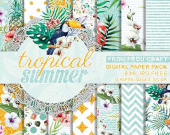 Summer Tropical Digital Paper Instant Download Floral | Etsy