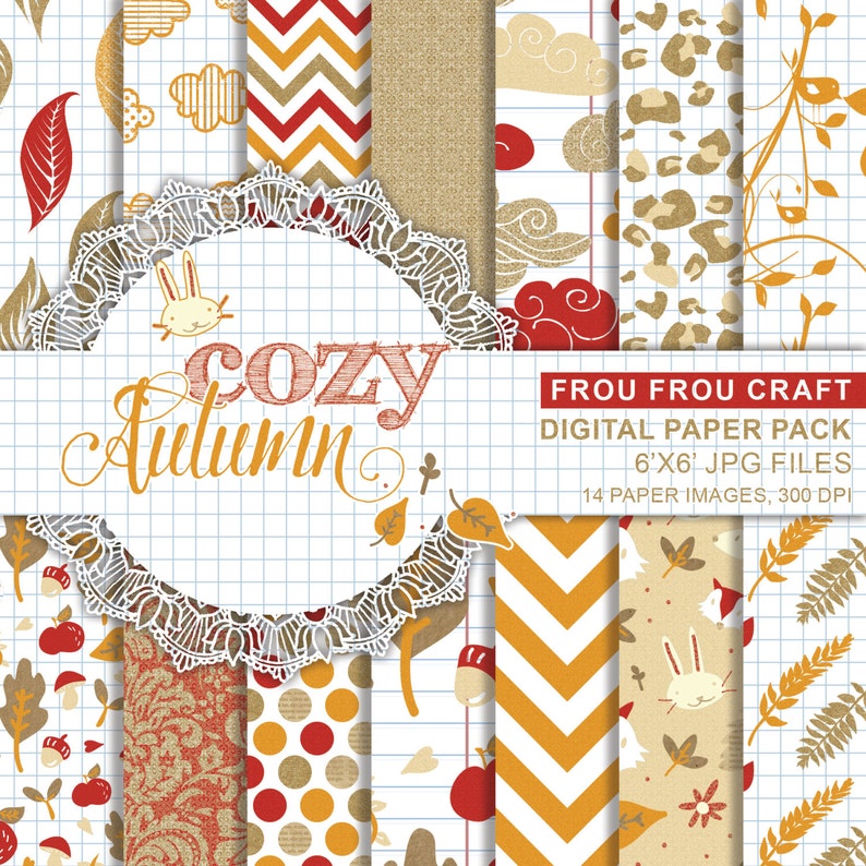 Fall Autumn Digital Paper Pack Instant Download Red Orange - Etsy
