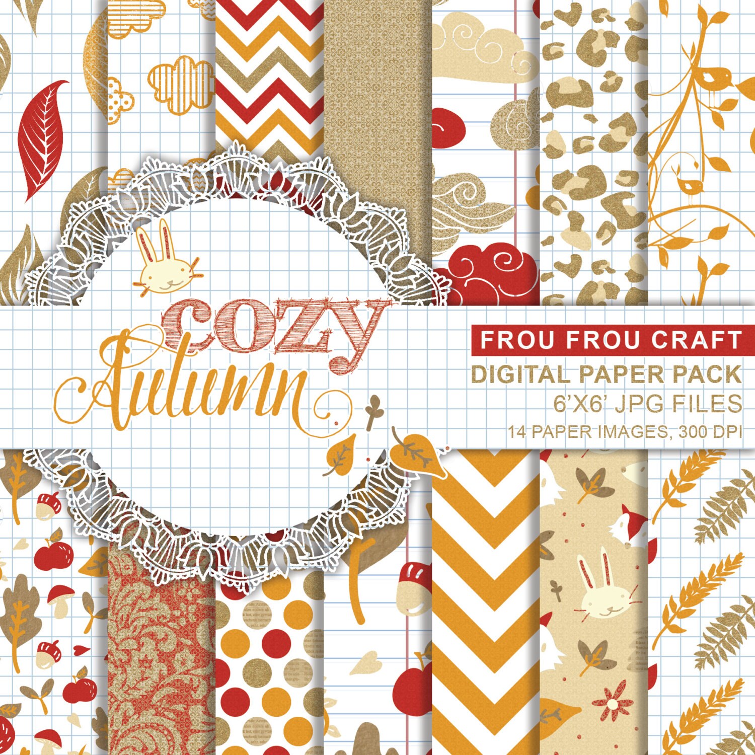 Fall Autumn Digital Paper Pack Instant Download Red Orange - Etsy