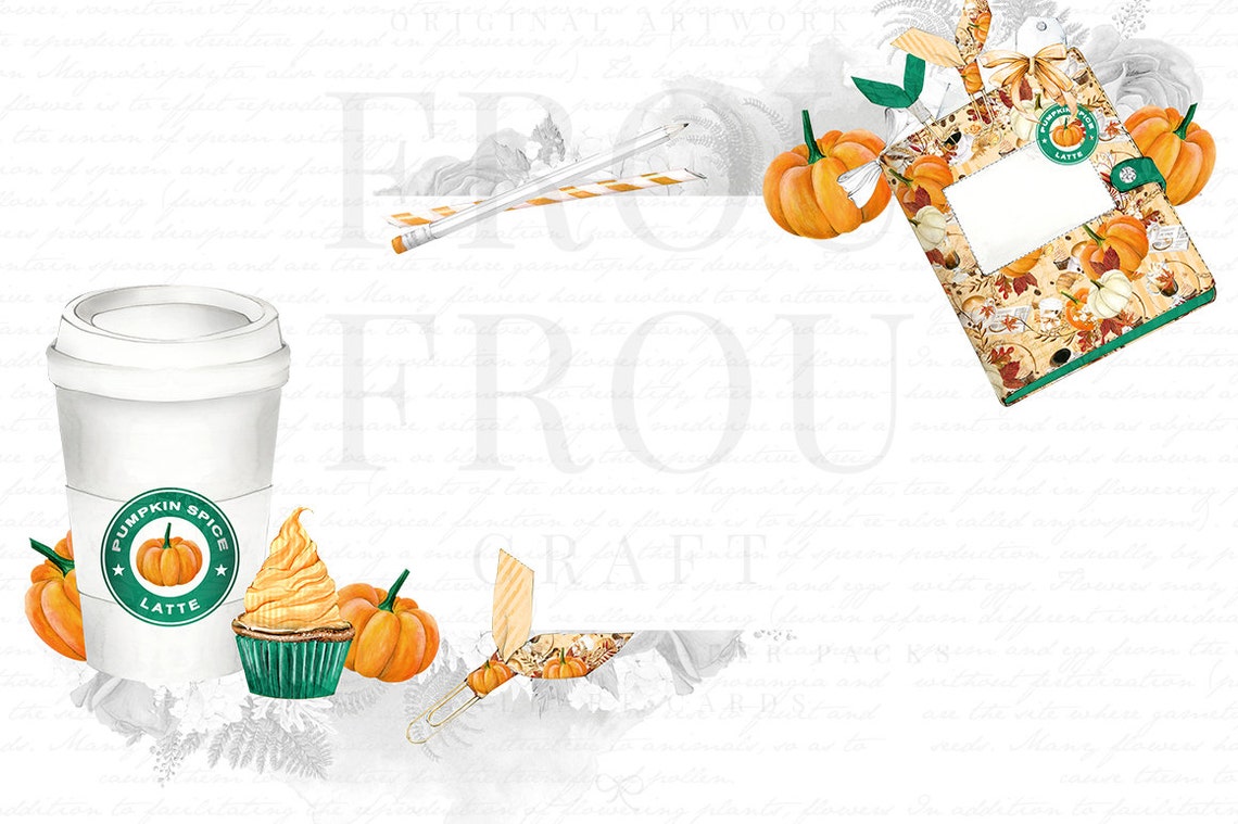 Pumpkin Spice Latte Watercolor Clip Art Coffee Clipart Fall Graphics ...