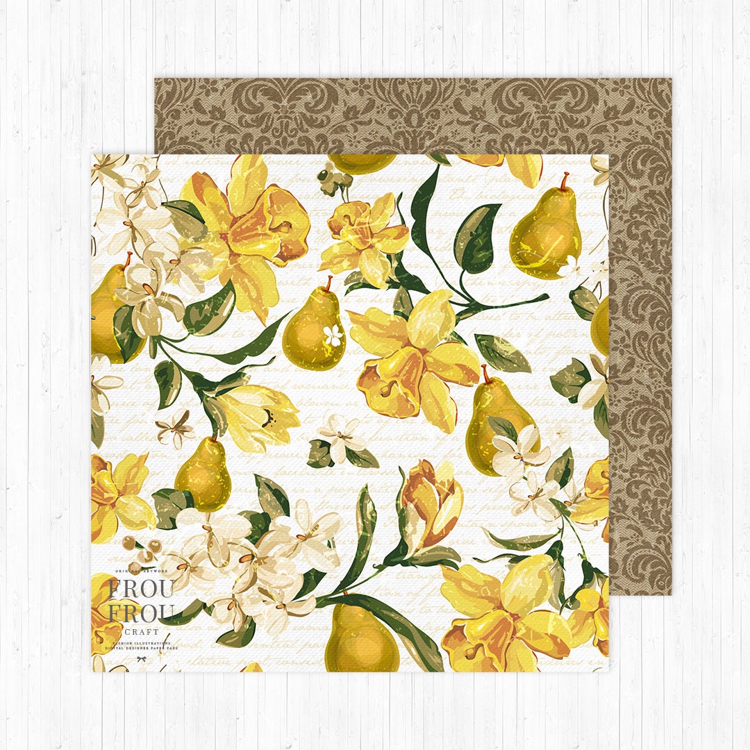 Fall Paper Pack Pear Paper Pad Yellow Floral Digital - Etsy
