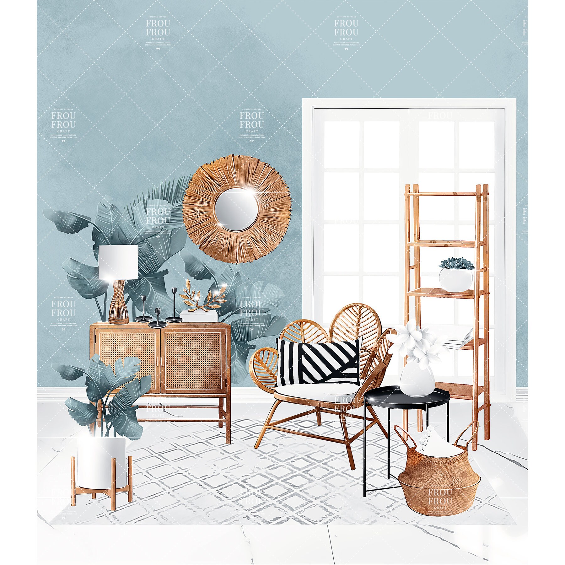 Scene Clipart Modern Boho Clip Art Boho Chic Illustration - Etsy