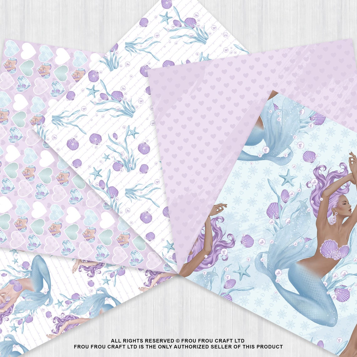 Mermaid Paper Pack, Sea Scrapbook, Underwater Digital Background ...