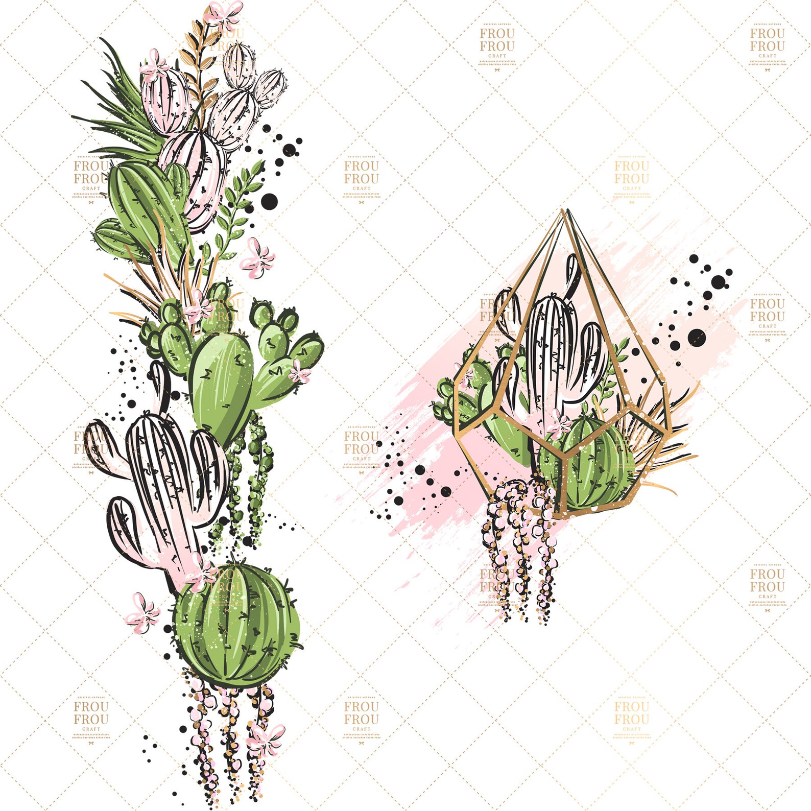 Succulent Clipart Cactus Clip Art Terrarium Botanical - Etsy