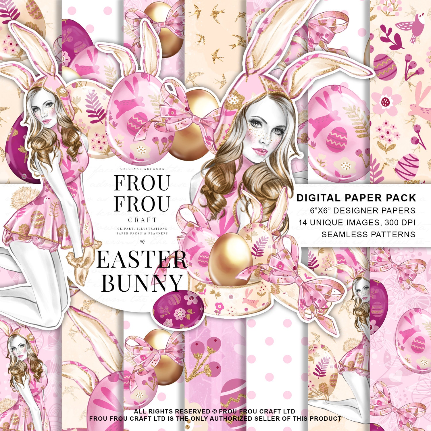 Easter Paper Pack Cute Easter Bunny Digital Backgrounds Sexy | Etsy