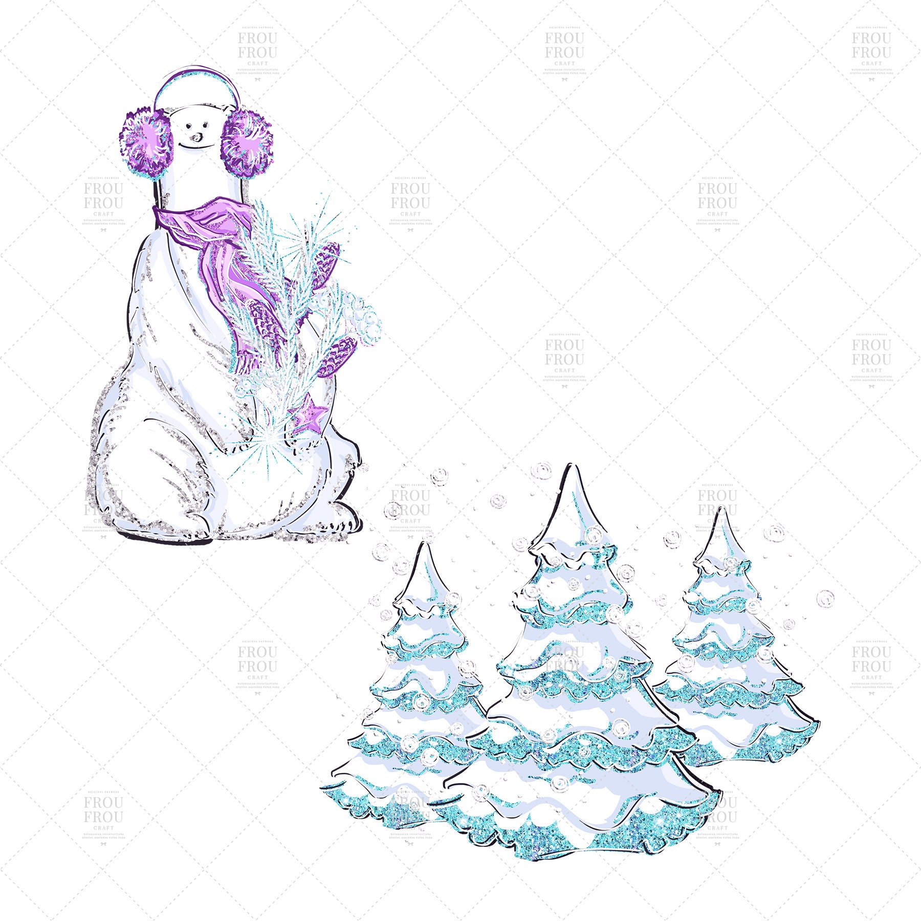 Cute Winter Clip Art Christmas Clipart Teddy Bear Penguin | Etsy